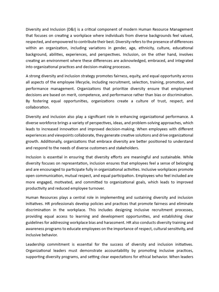 Diversity and Inclusion (D&I) Is A Critical Component of Modern Human ...