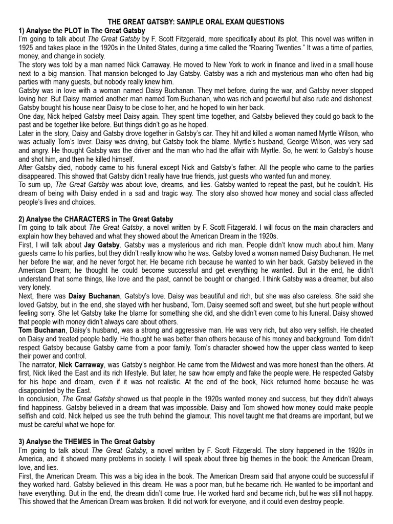 The Great Gatsby Analysis | PDF | The Great Gatsby