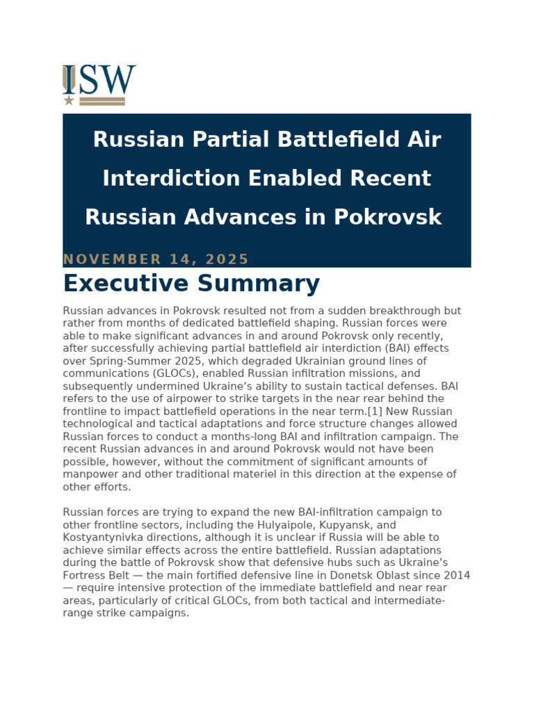 Russian Partial Battlefield Air Interdiction Enabled Recent Russian ...