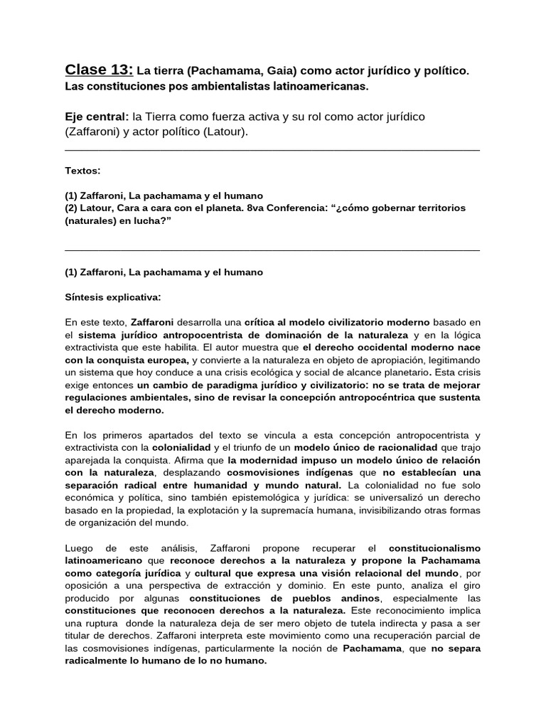 Clase 13 - La Tierra Como Actor Jurídico y Político. Pachamama, Gaia ...