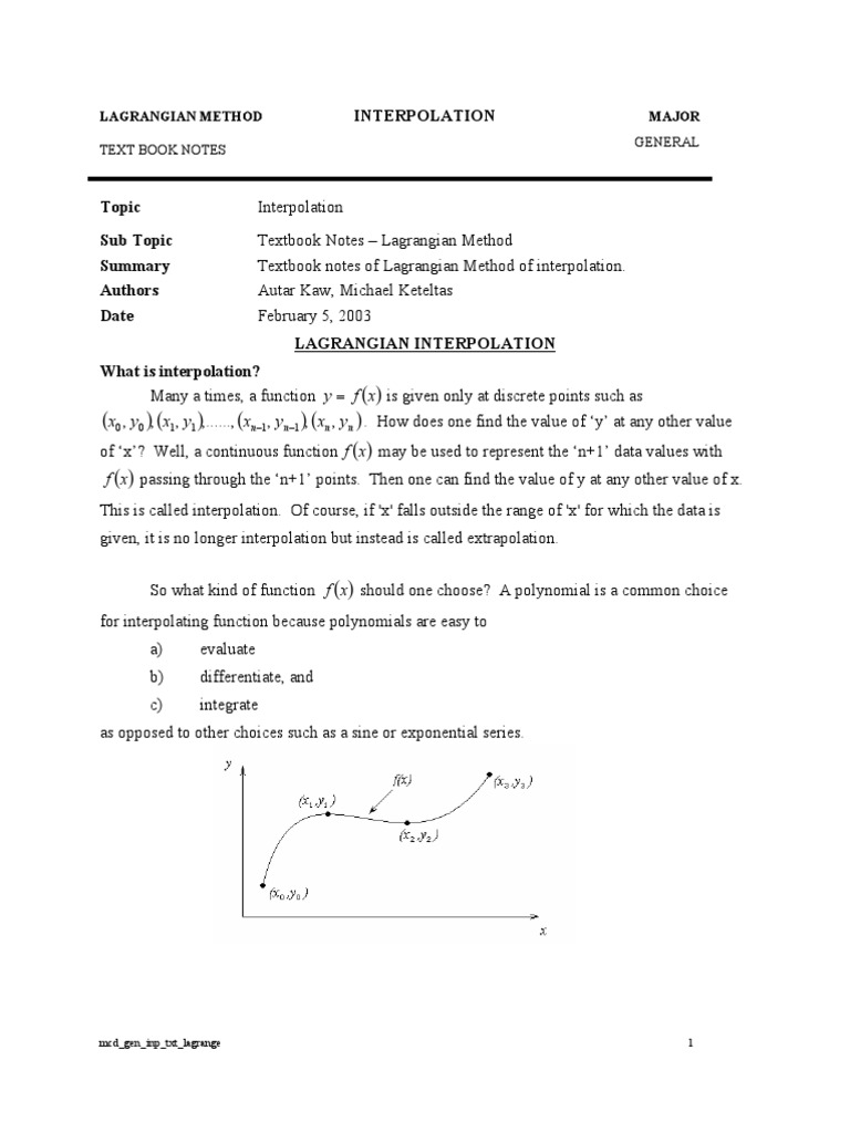 Lagrangian Interpolation Pdf Interpolation Numerical Analysis