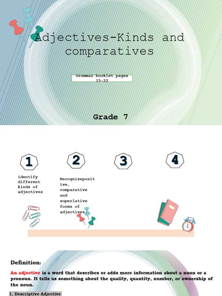 Adjectives - Kinds and Comparatives Grade 7 | PDF | Adjective | Noun