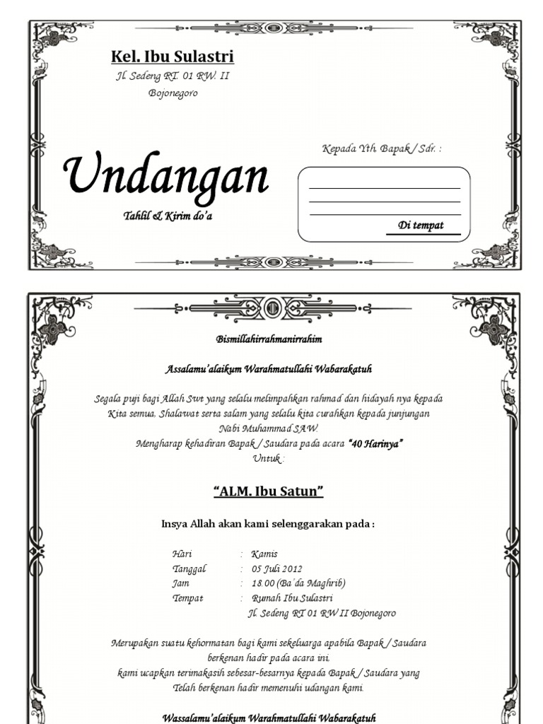 Undangan Tahlil Docx IMAGESEE