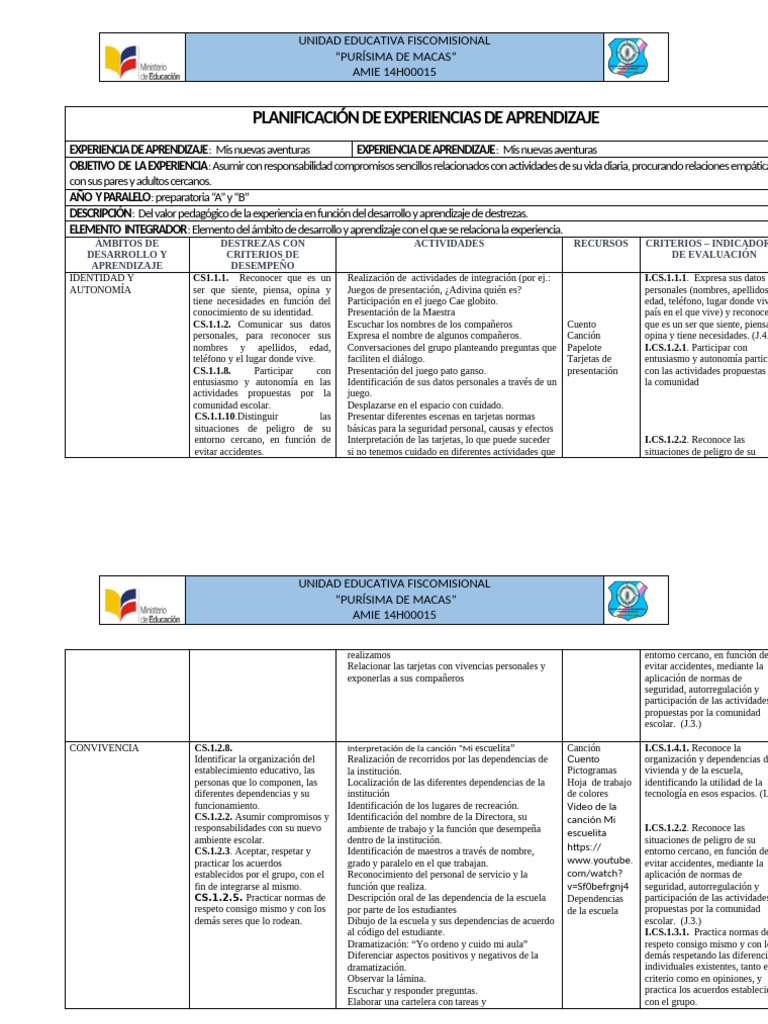 Mis Nuevas Aventuras 3 Semanas | PDF | Aprendizaje | Las emociones