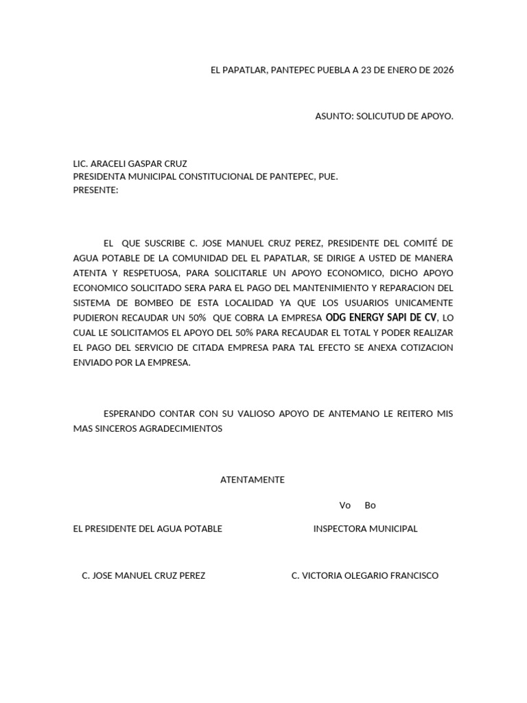 Solicitud de Apoyo | PDF