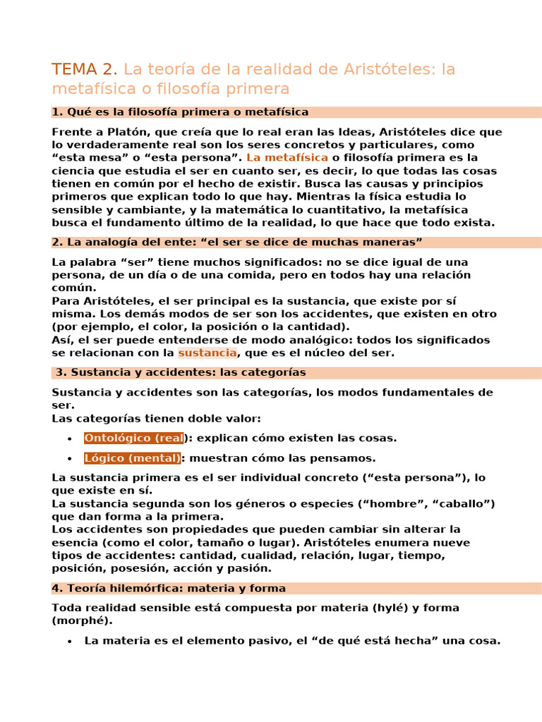 Tema 2 Filosofia Aristoteles | PDF | Existencia | Aristóteles