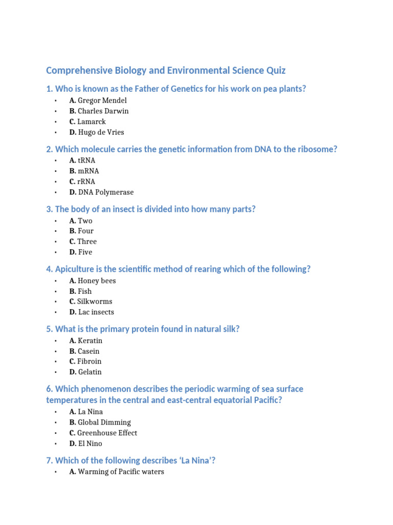 Biological and Environmental Science Quiz-Q1 | PDF | Honey Bee | Genetics