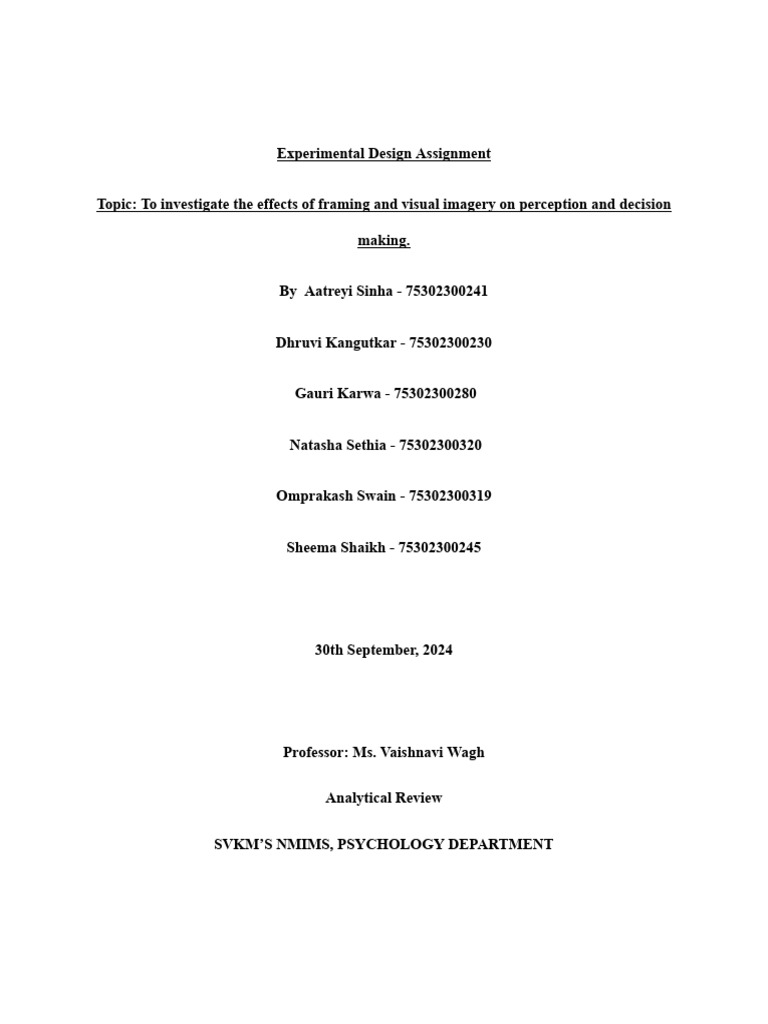 Effects of Framing & Visual Imagery | PDF | Framing (Social Sciences ...