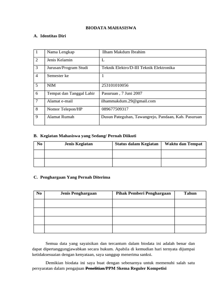 CV Ilham Makdum Ibrahim | PDF