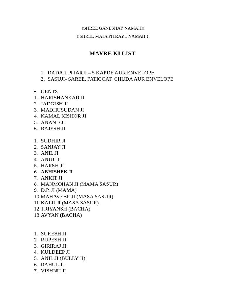 Mayre Ki Lsit | PDF