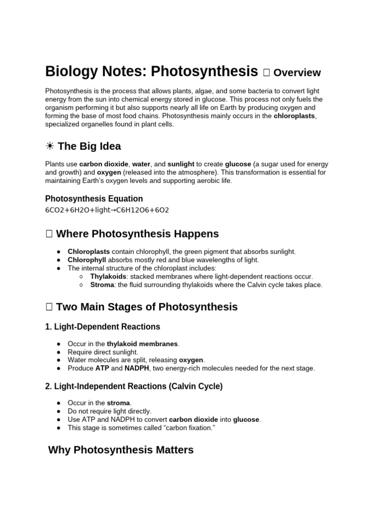 Biology Notes - Photosynthesis ? Overview | PDF | Photosynthesis ...