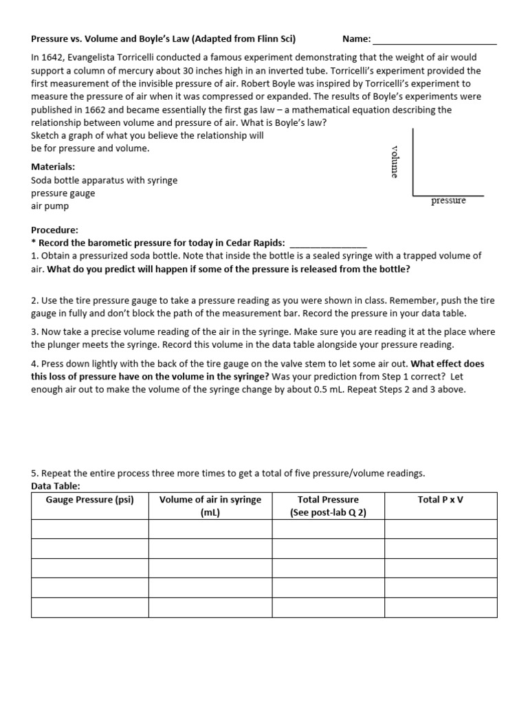 Boyle's Law Lab 2021 | PDF | Gases | Pressure