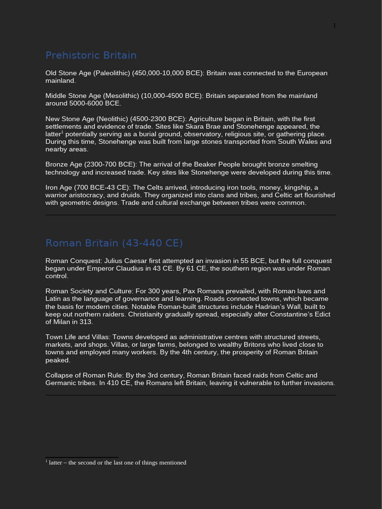 British History 1.handout - Summary | PDF | Wessex | Anglo Saxons
