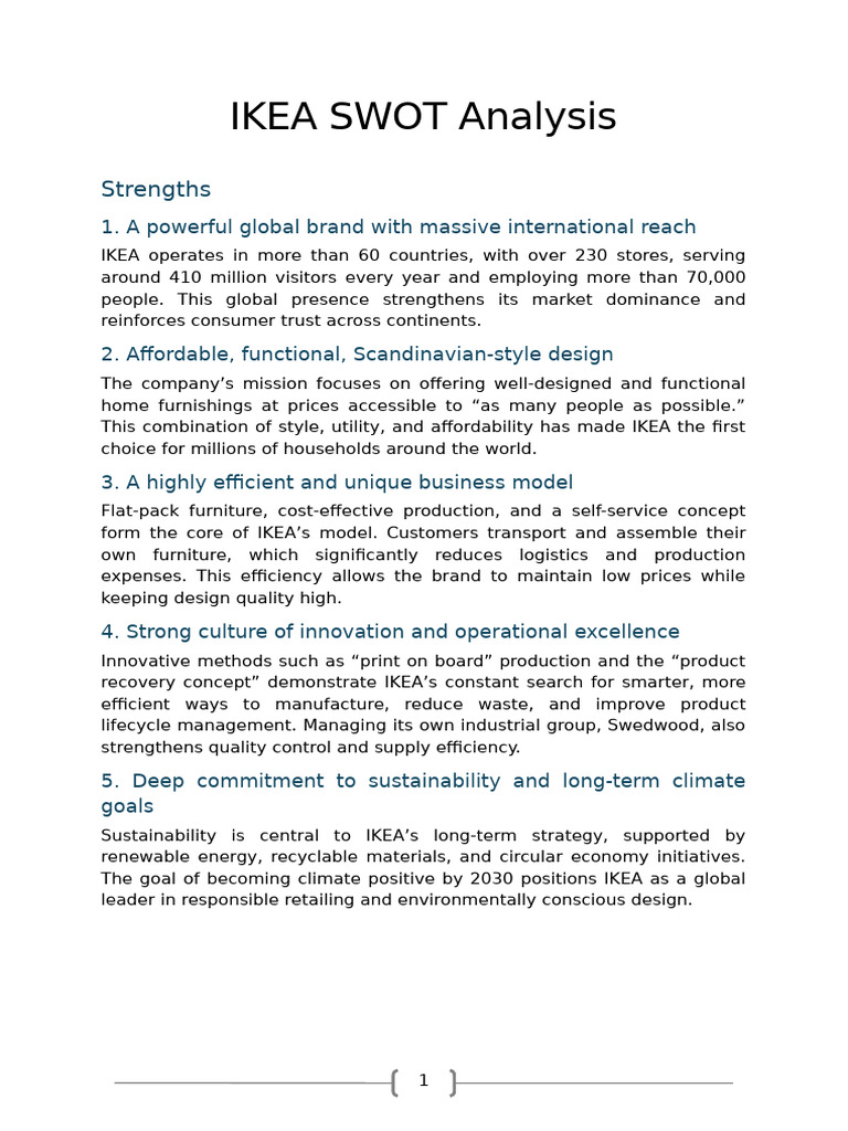 Ikea Swot Analysis | PDF | Retail | Supply Chain