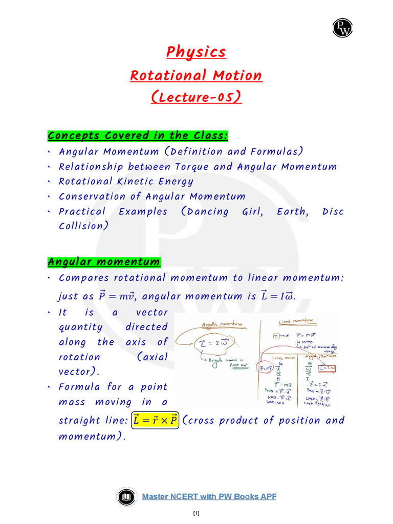 Rotational Motion 05 Summary Notes | PDF | Angular Momentum | Rotation