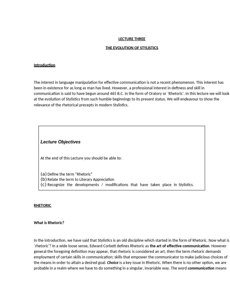 Lecture Three | PDF | Rhetoric | Public Speaking