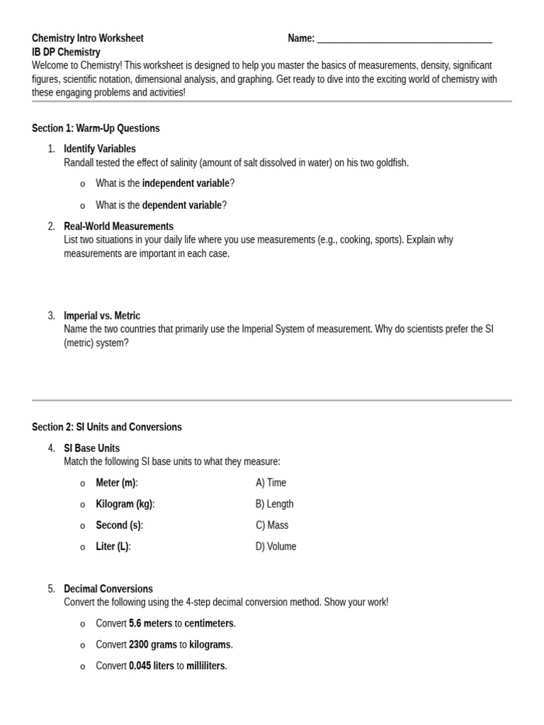 Chemistry Intro WorksheetName | PDF | Significant Figures | Density