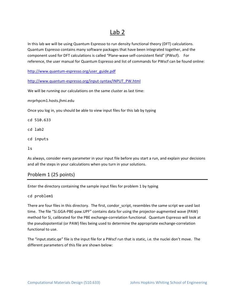 Lab 2 Problem Set | PDF | Crystal Structure | Density Functional Theory