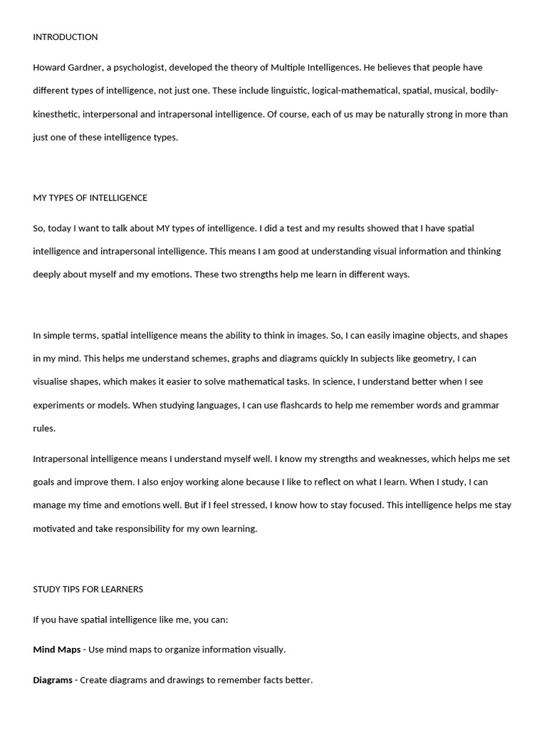 My Types of Intelligence | PDF