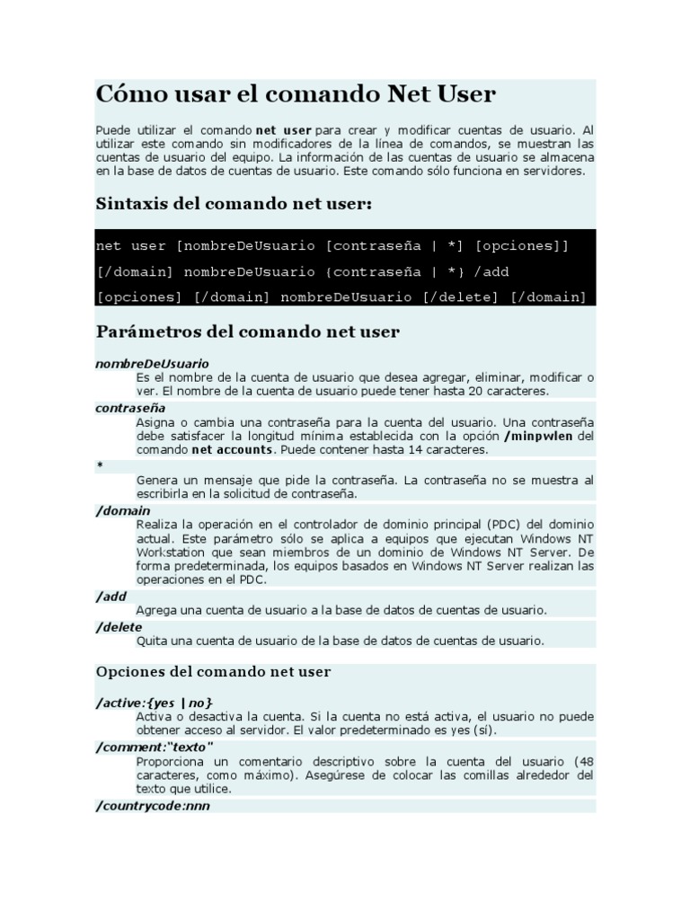 Cómo Usar El Comando Net User | PDF | .NET Framework | Contraseña