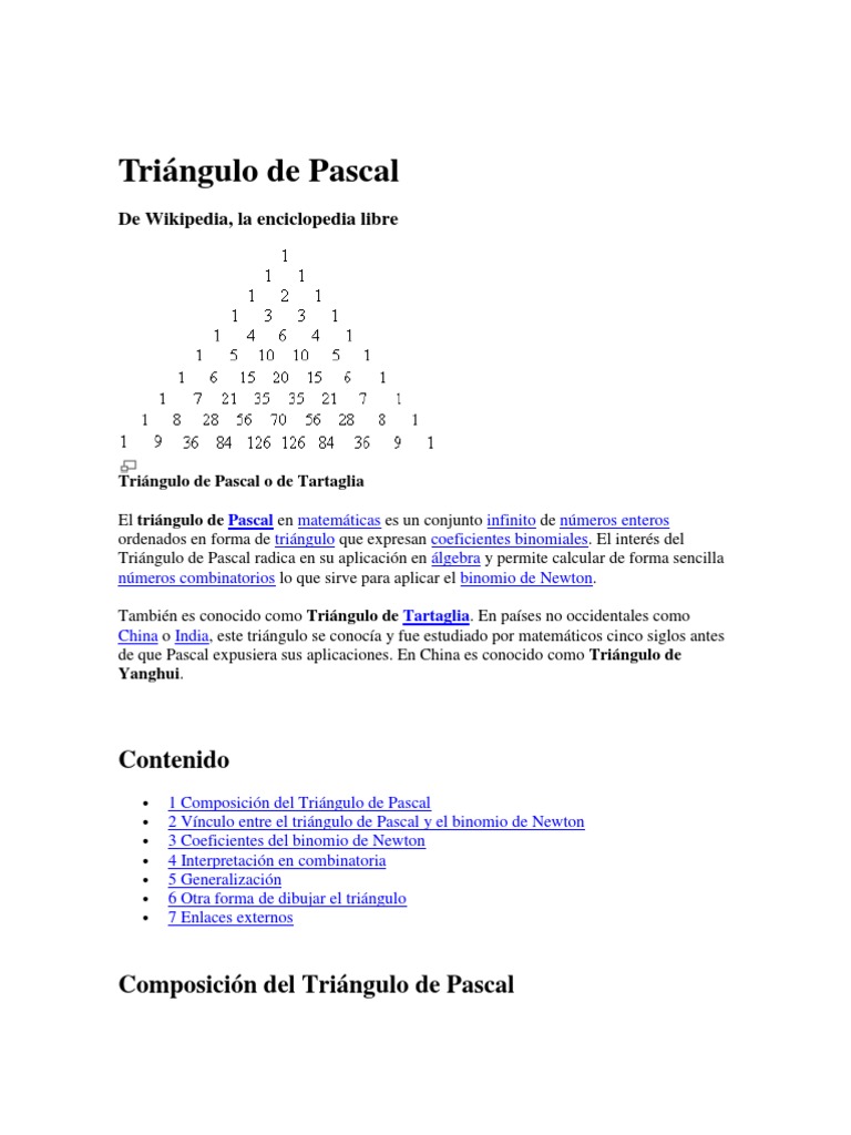 Triángulo de Pascal | PDF | Objetos matemáticos | Números