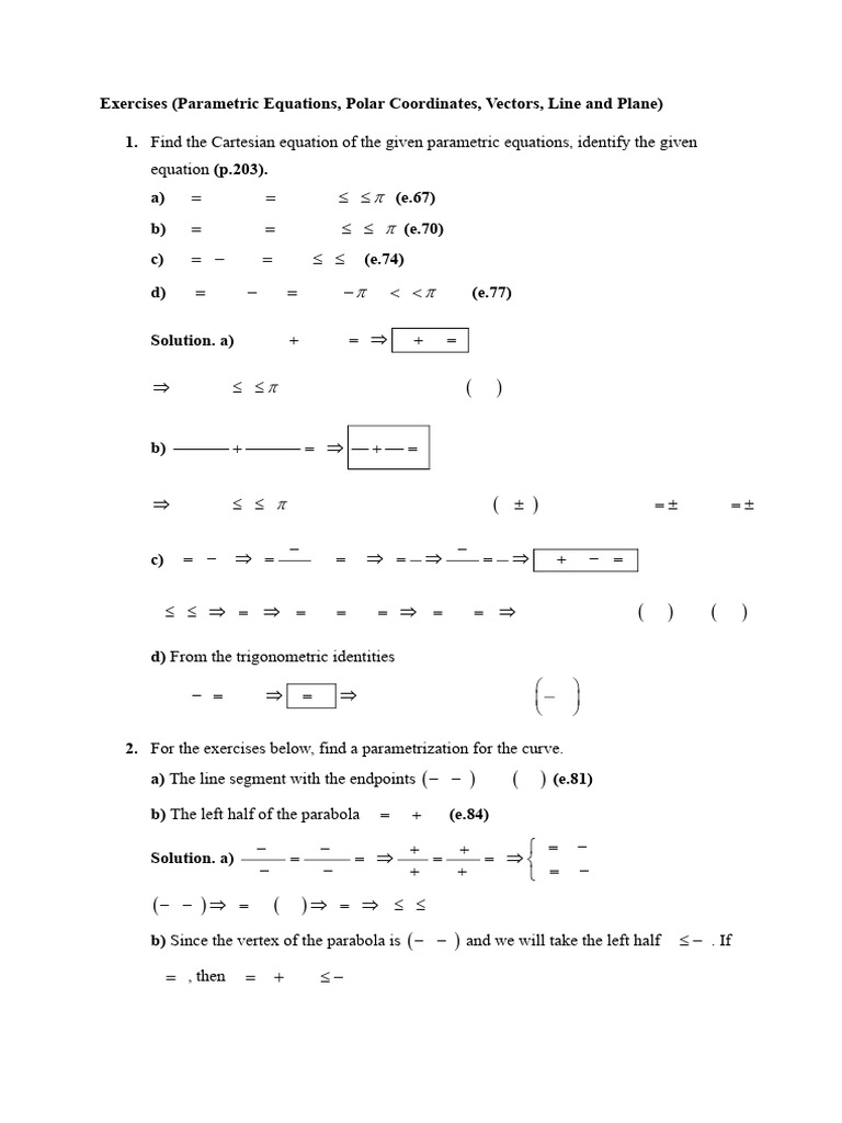 Note 4.1-Exercises (Part 1-Parametric Equations, Polar Coordinates ...