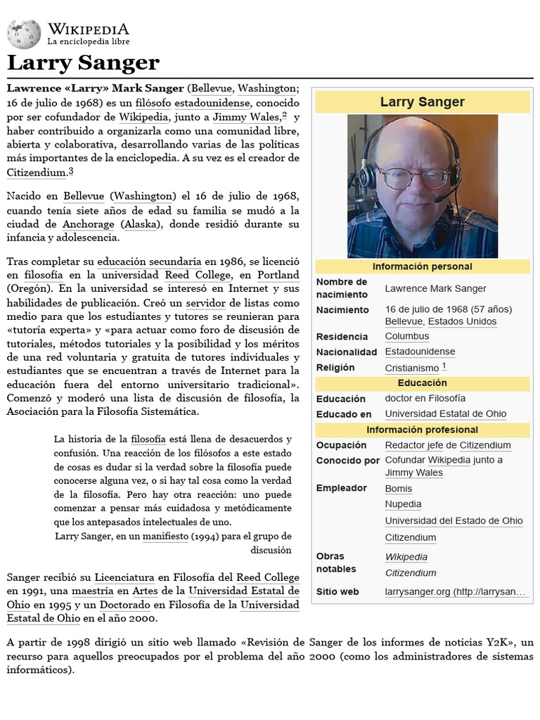 Larry Sanger - Wikipedia, La Enciclopedia Libre | PDF | Enciclopedias