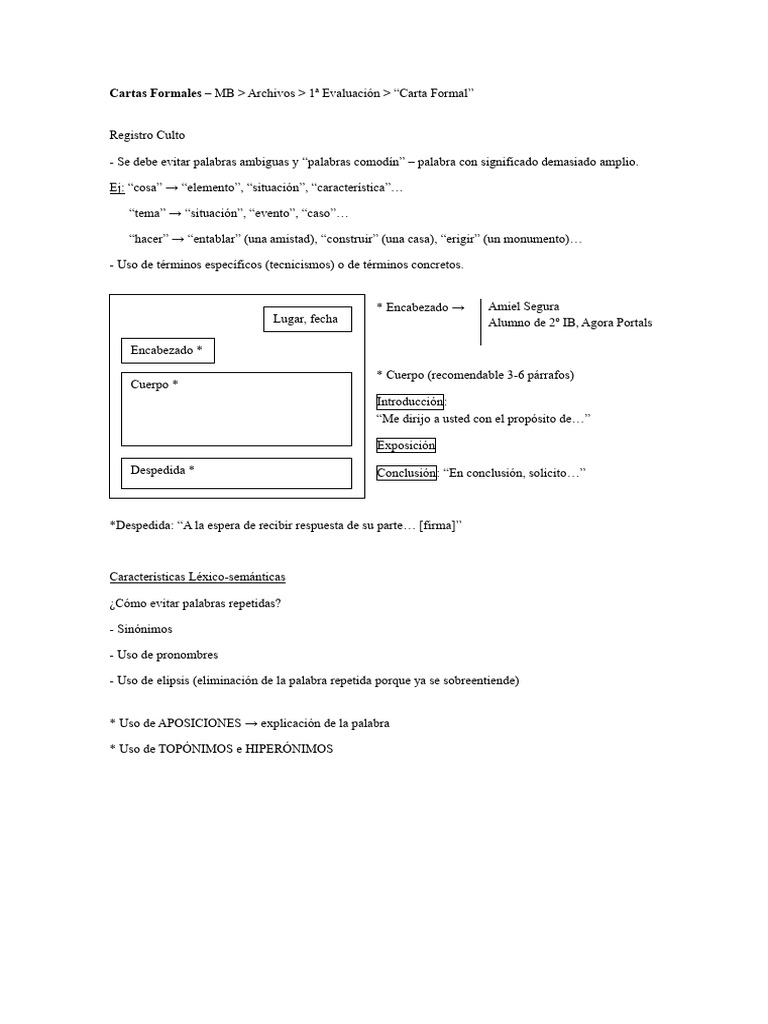 Cartas Formales Apuntes | PDF