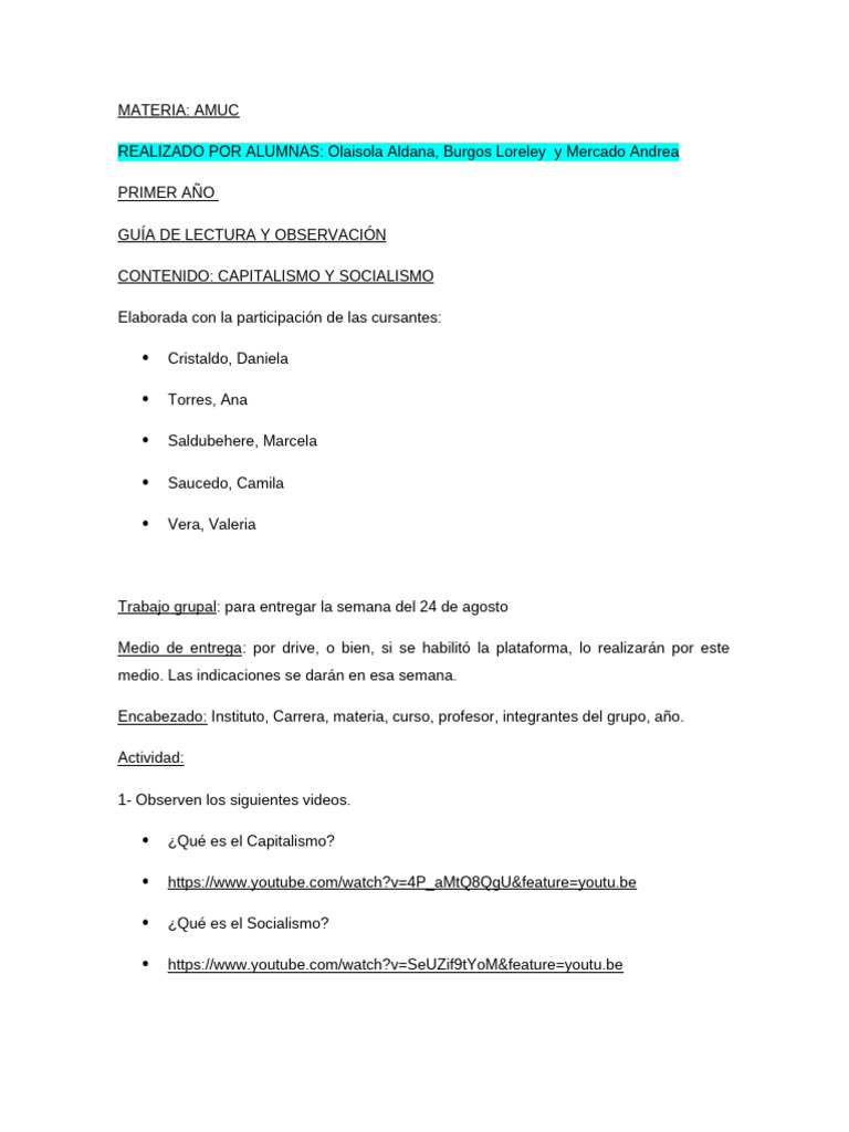 AMUC TP Fecha 24-7 Capitalismo y Socialismo Grupal | PDF | Capitalismo ...