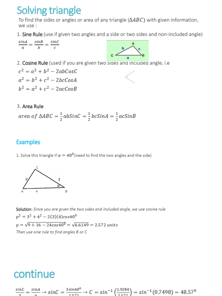 Trigonometry Solving Triangles 1 | PDF | Circle | Pi