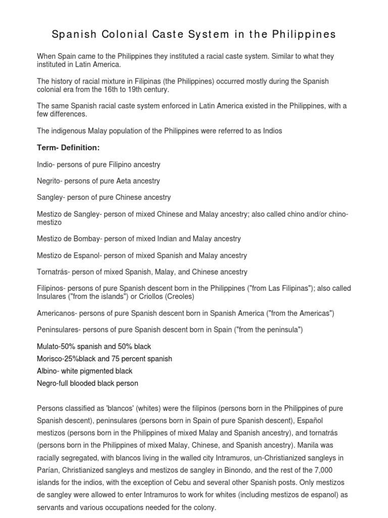 Spanish Colonial Caste System in The Philippines | PDF | Southeast Asia ...