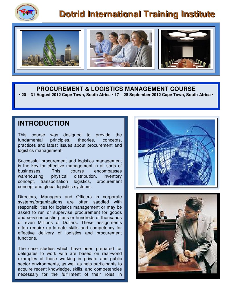 Course Outline - Procurement and Logistics Management - 2012 - Training ...