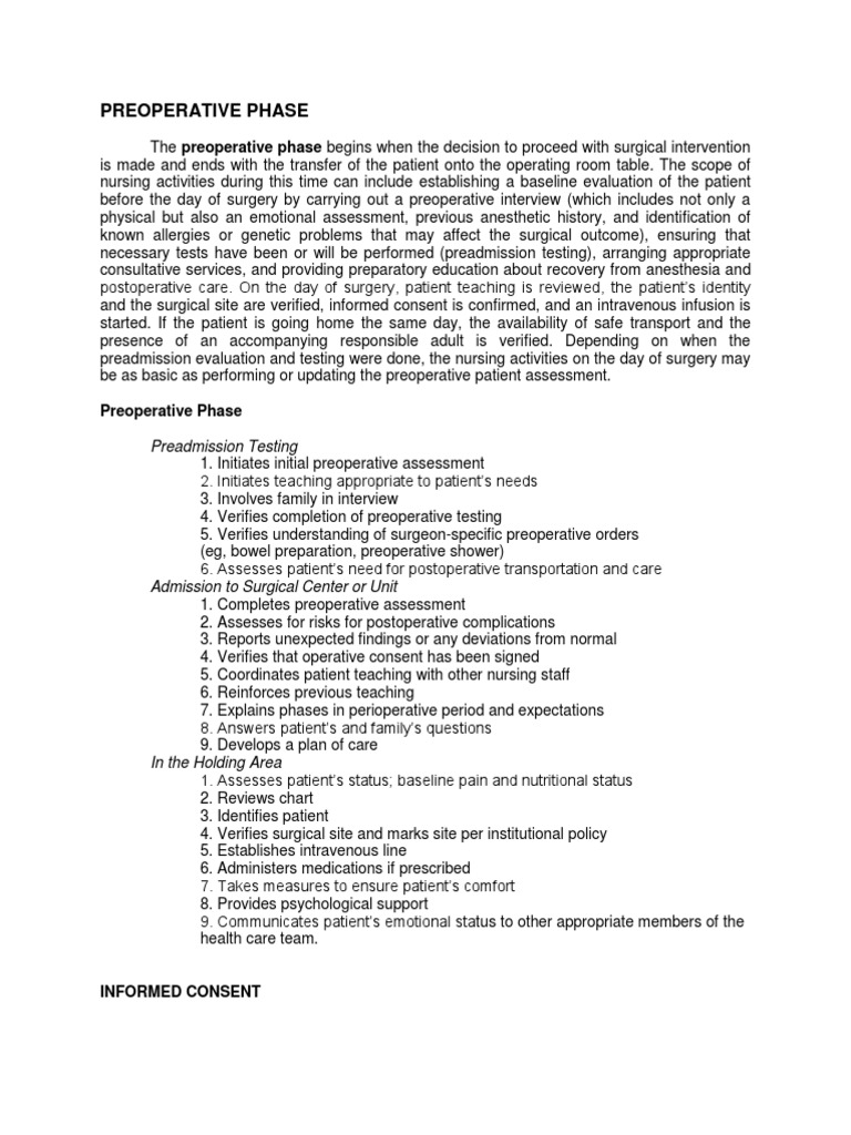 Preoperative Phase | PDF | Surgery | Anatomical Terms Of Motion