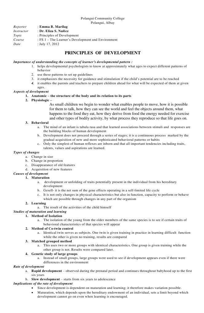 Report - Principles of Development - Aspects | PDF | Developmental ...