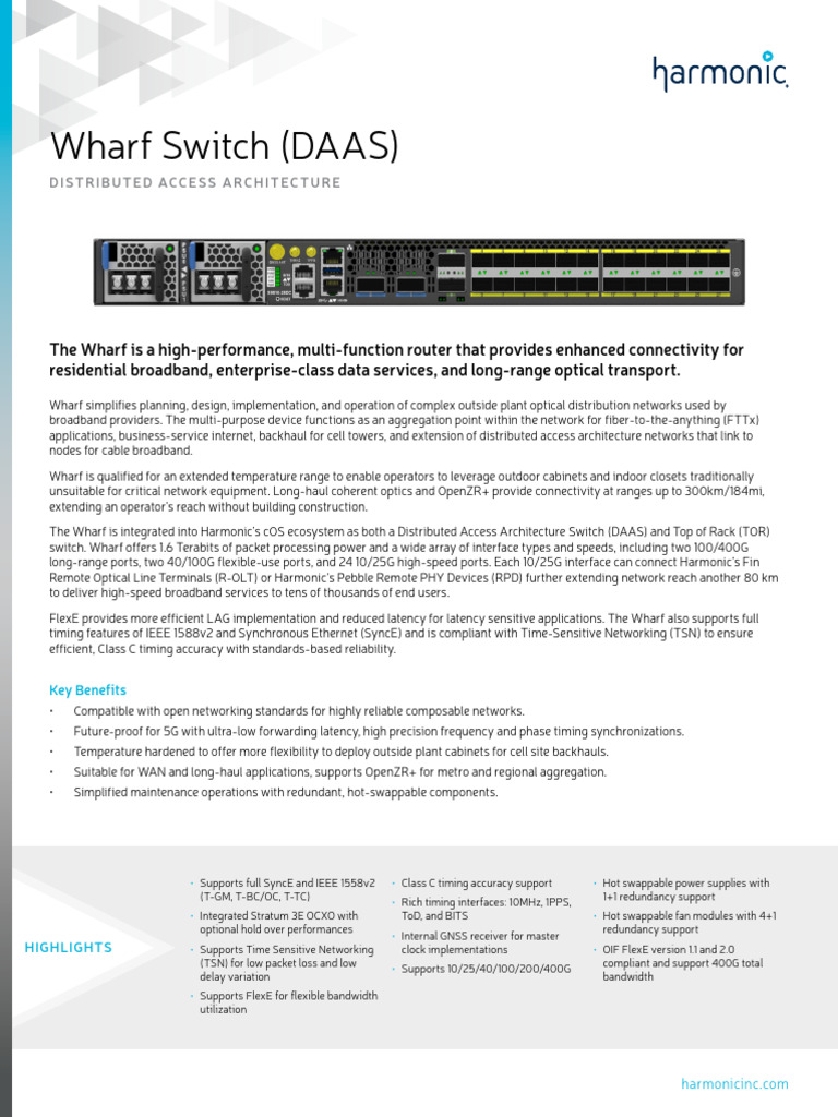 Harmonic COS Wharf Datasheet 2023 | PDF | Computer Network | Network Switch
