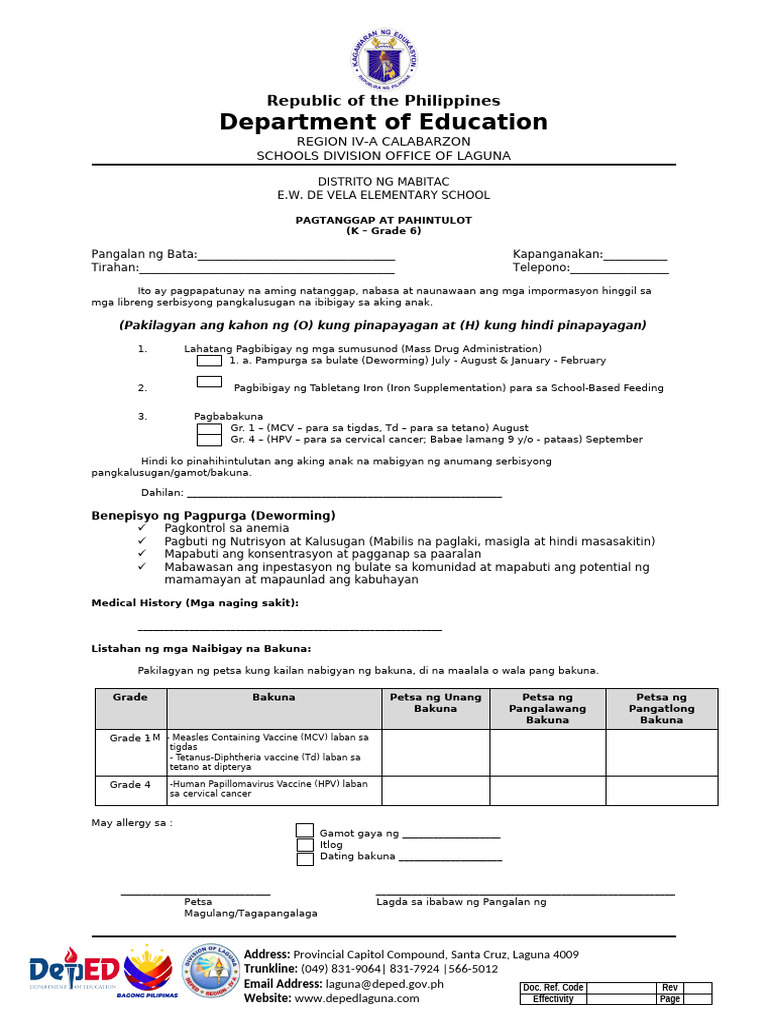 Deworming WIFA SBI Consent Form Templates Internal Documents | PDF