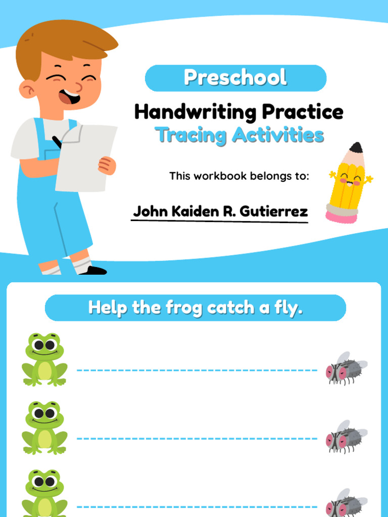 Tracing Handwriting Practice Workbook in Blue Cartoon Style | PDF