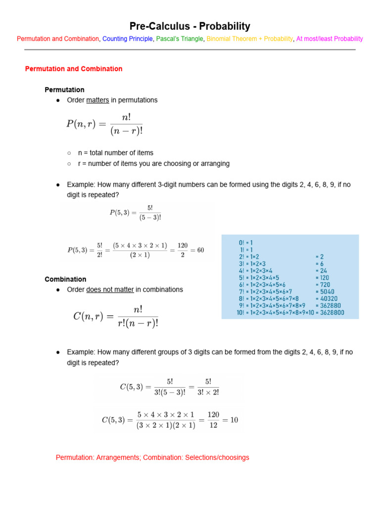Pre Calculus Probability | PDF