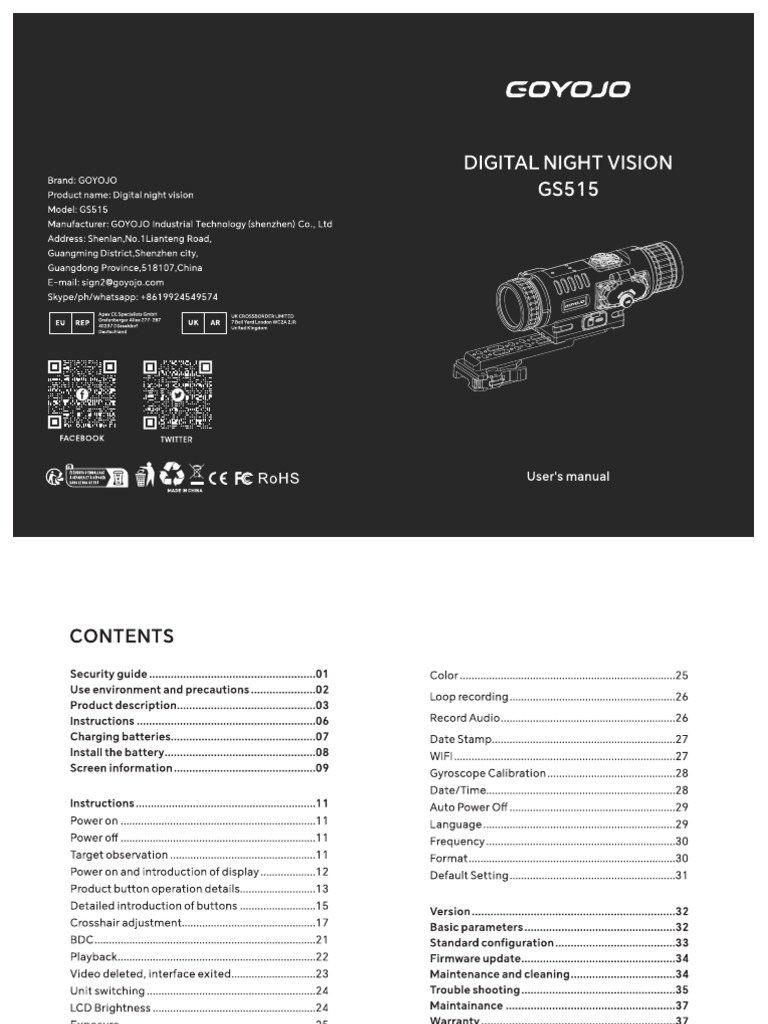 GOYOJO GS515 Night Vision Riflescope User Manual (1) 2 | PDF