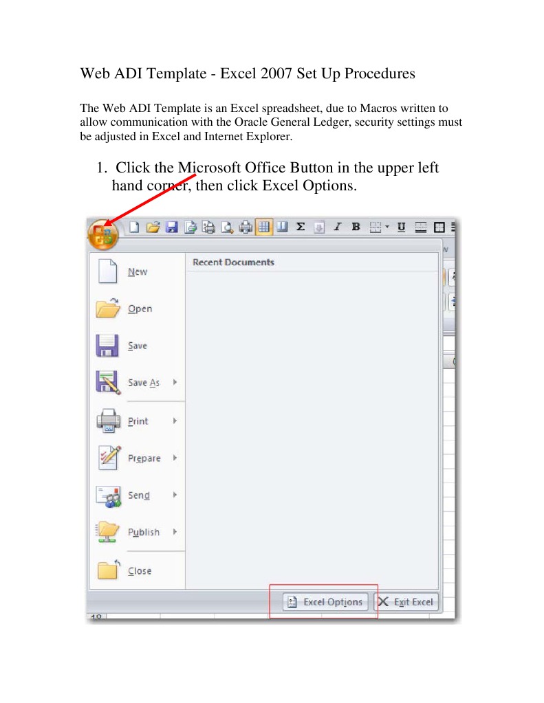 Web ADI Excel 2007 Setup Guide | PDF