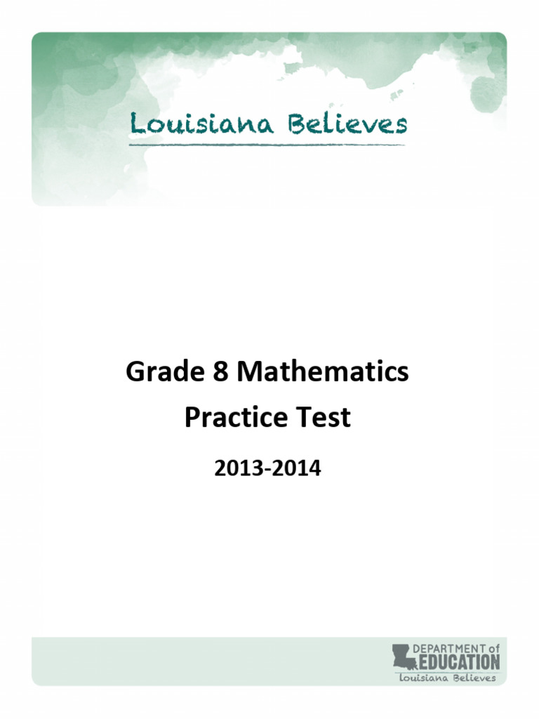 Practice Test Math Grade 8 | PDF | Multiple Choice | Mathematics