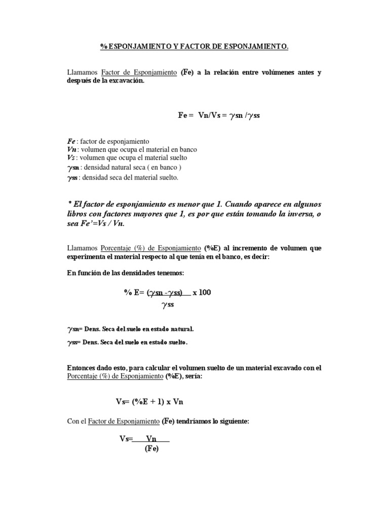 Factor Esponjamiento y % Esponjamiento | PDF | Métodos y materiales de enseñanza