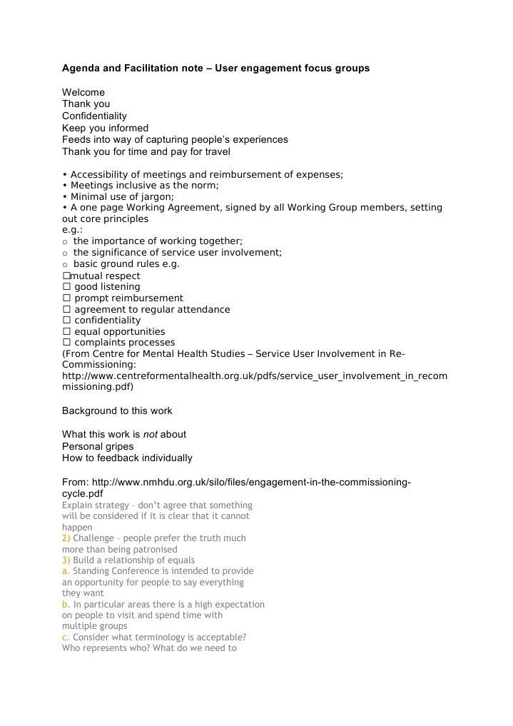 Focus Groups - Agenda and Facilitation Note v1 | PDF | Caregiver ...