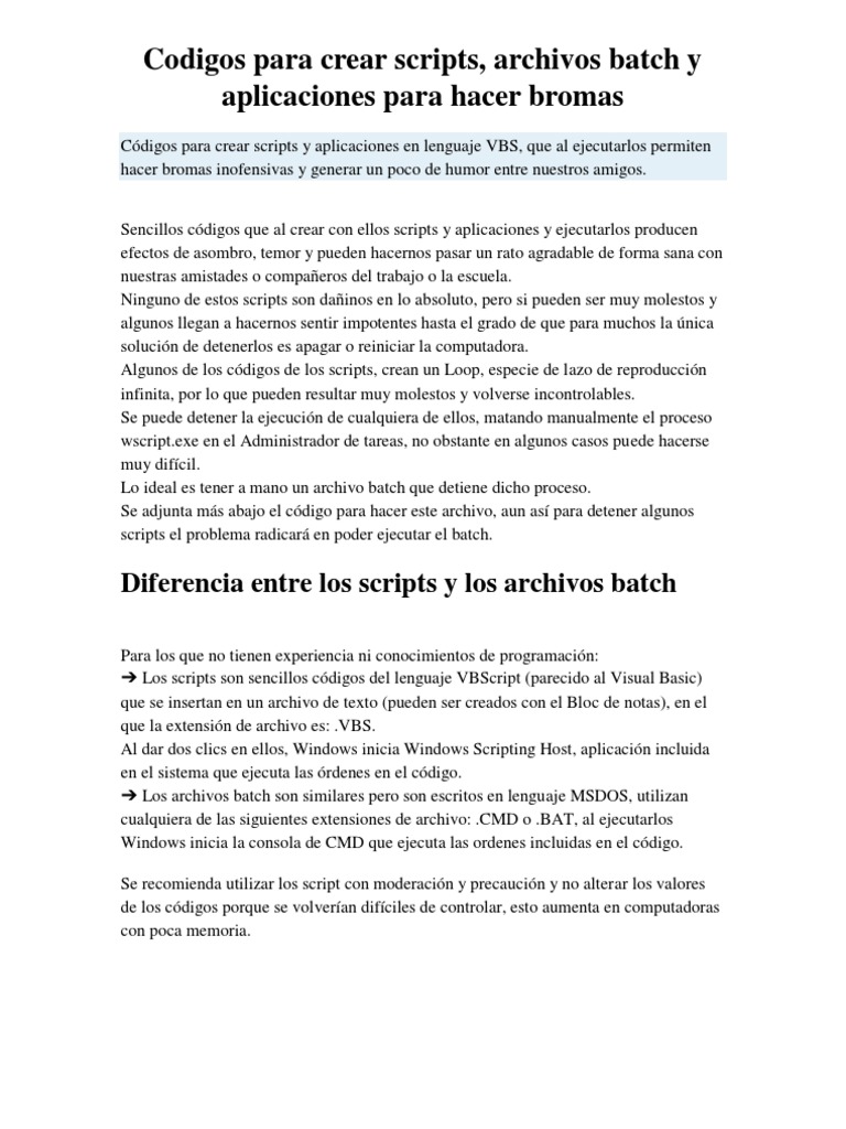 Codigos para Crear Scripts y Aplicaciones para Hacer Bromas | PDF ...