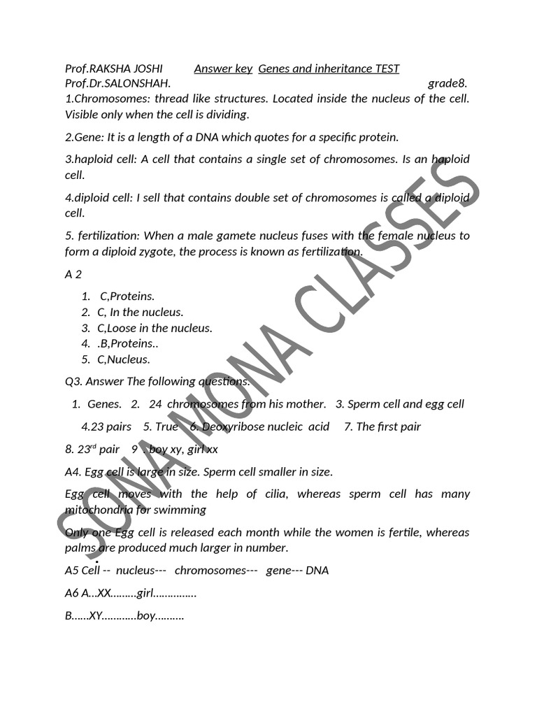 Genes and Inheritance Answer Key | PDF