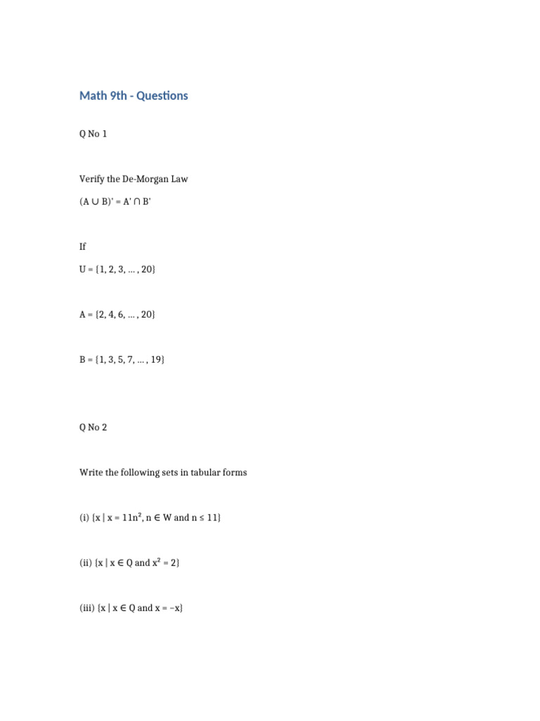 Math 9th Questions | PDF