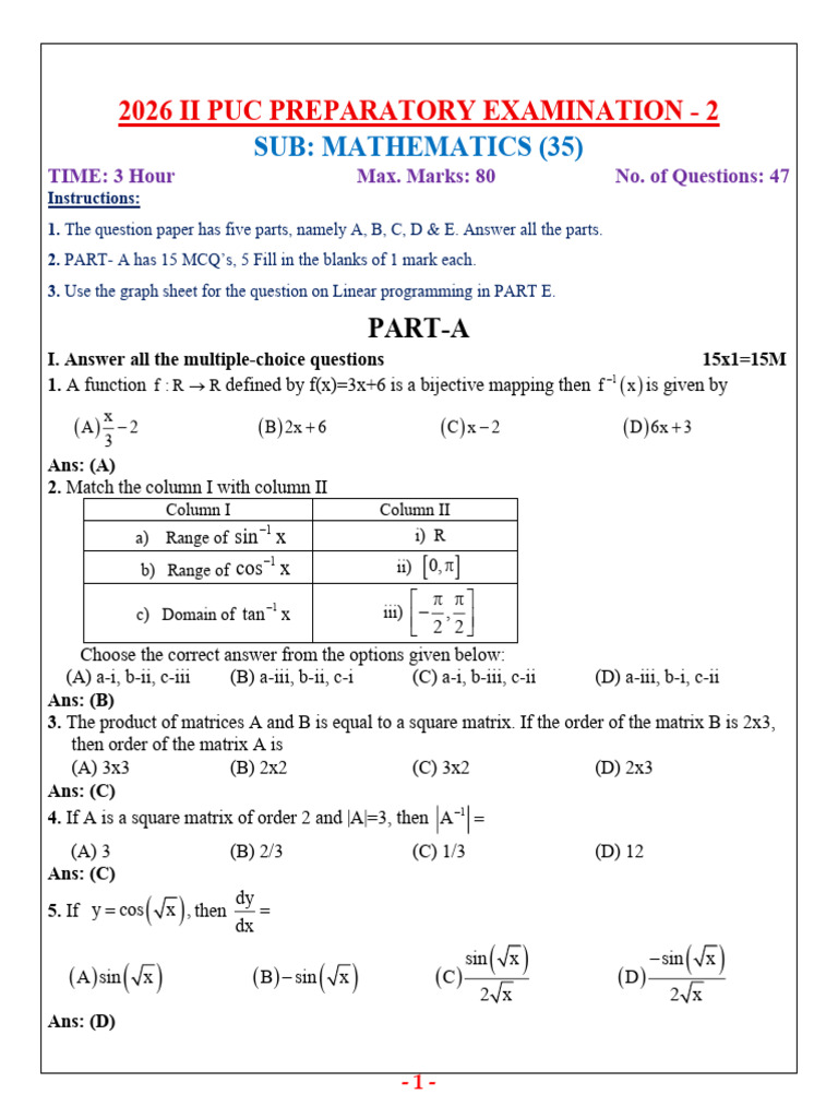 Maths Preparatory-02 Solution 2026......... With Good Answer | PDF ...