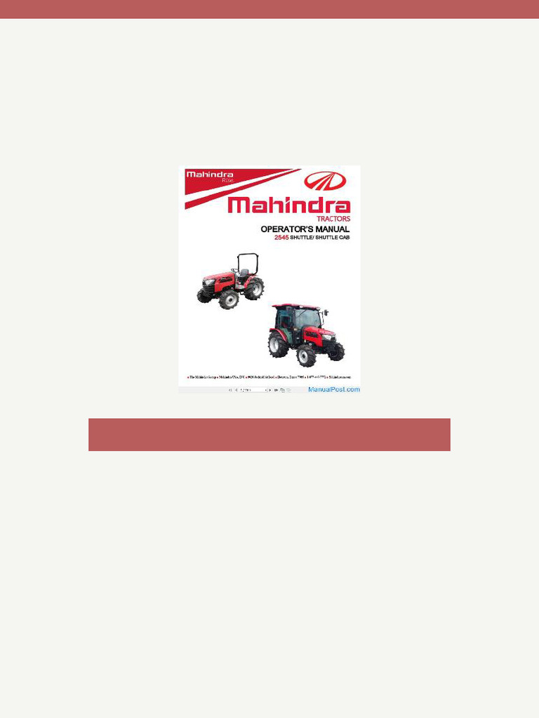 Mahindra Tractor 2545 Shuttle Cab Operator Manual | PDF | Agricultural ...