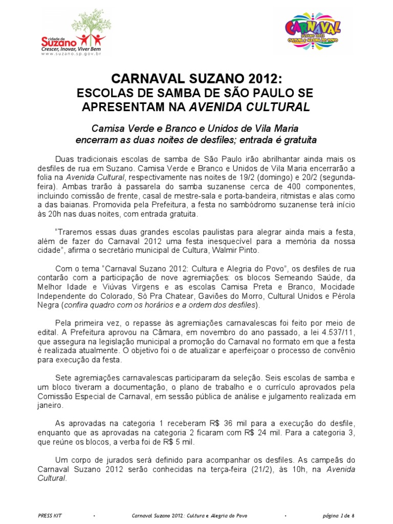 Press Kit Carnaval 2012 | PDF | Carnaval | Festivais (incluindo Carnaval)