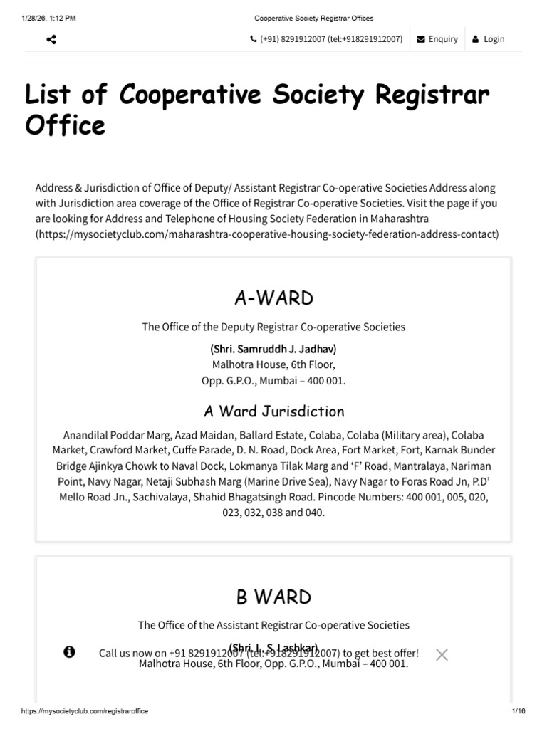 Cooperative Society Registrar Offices | PDF